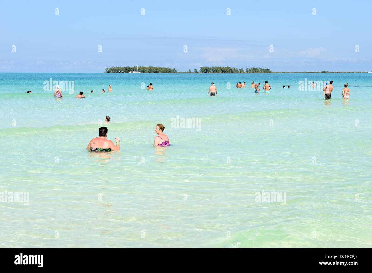Cayo Guillermo, Cuba - 16 january 2016: people swimming in clear water ...