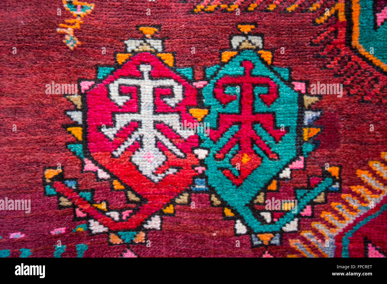 Armenian colorful hand made rug with traditional patterns and ornaments ...