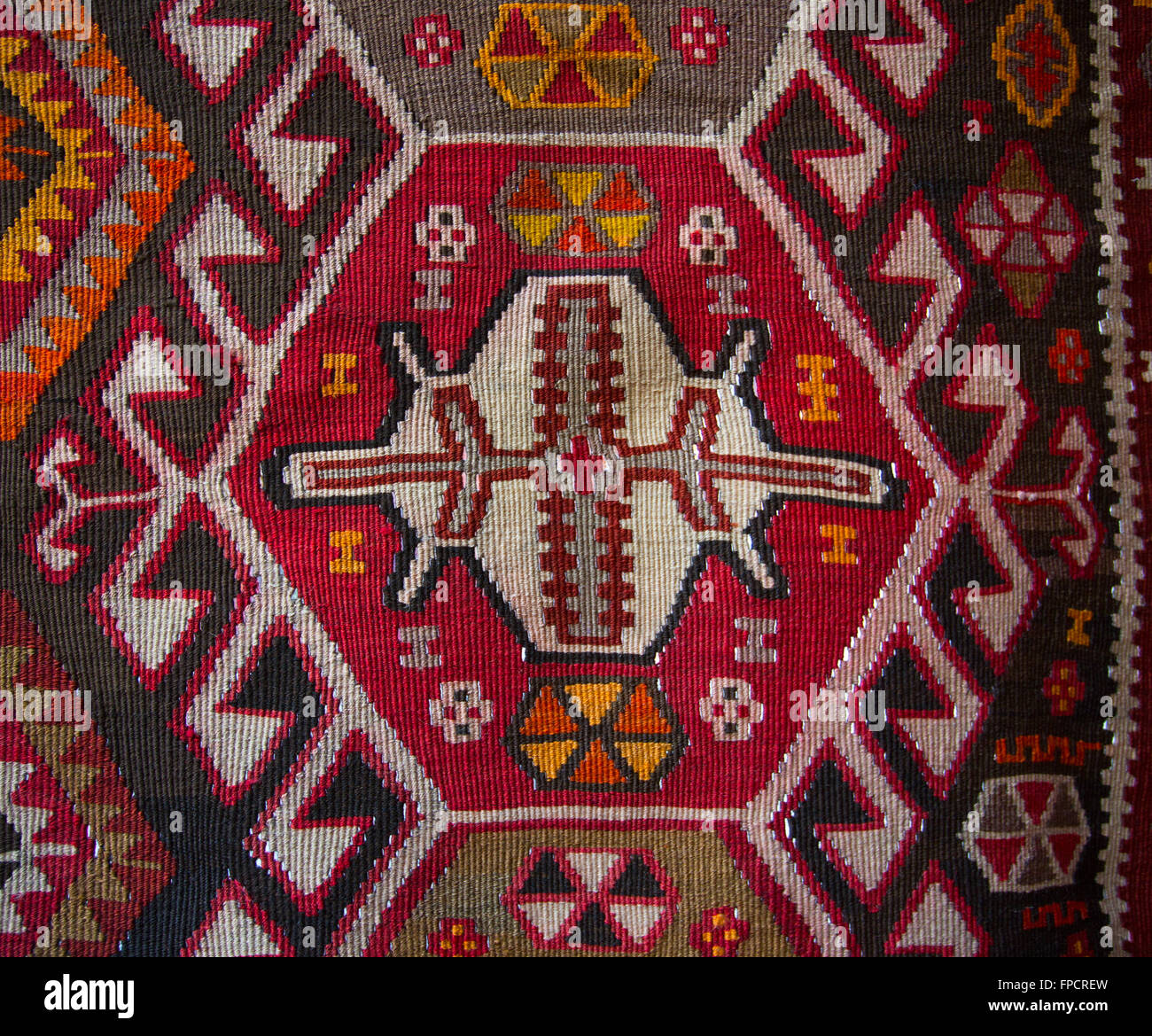 Armenian colorful hand made rug with traditional patterns and ornaments ...