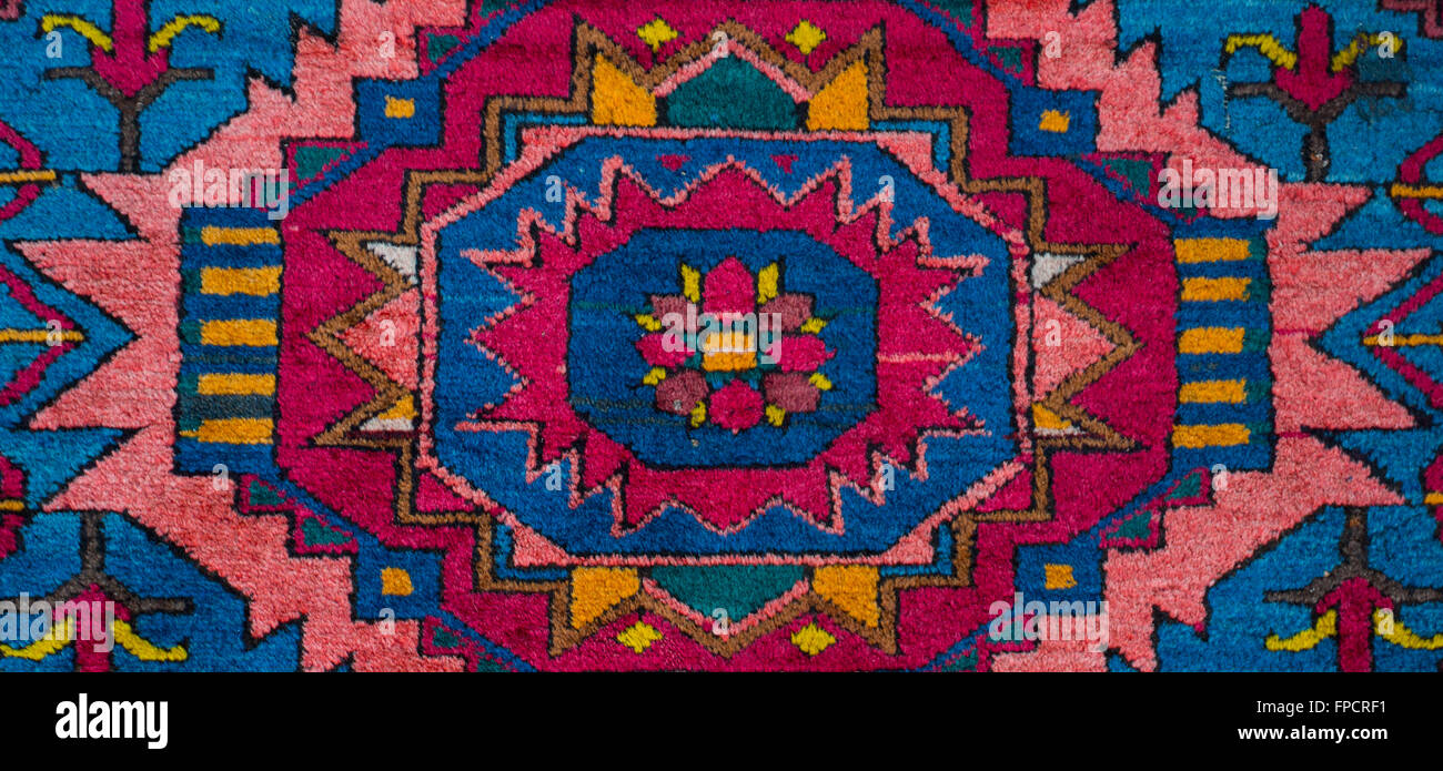 Armenian colorful hand made rug with traditional patterns and ornaments ...