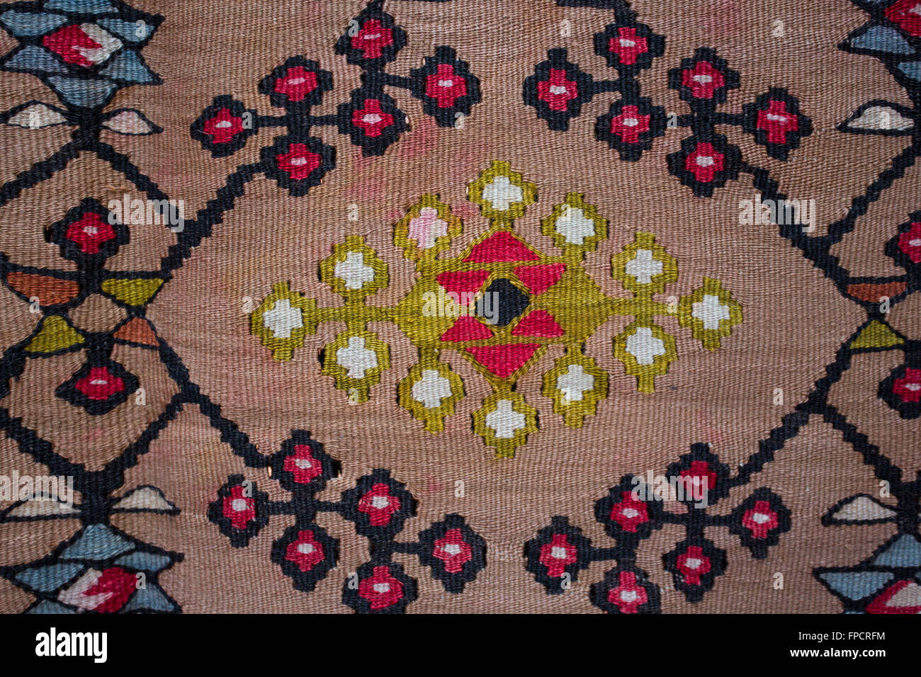 Armenian colorful hand made rug with traditional patterns and ornaments ...