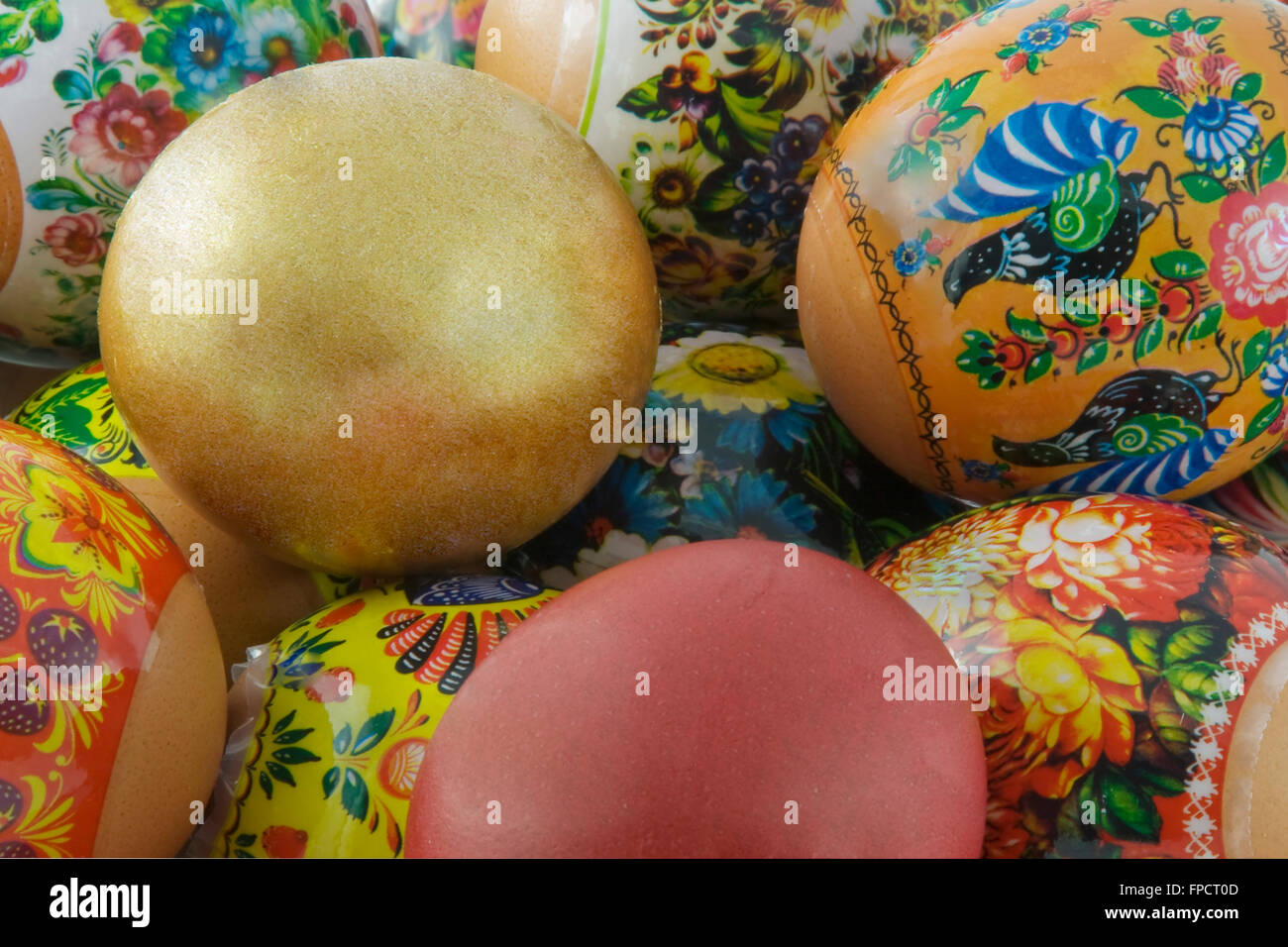 Many decorated different easter eggs background Stock Photo - Alamy