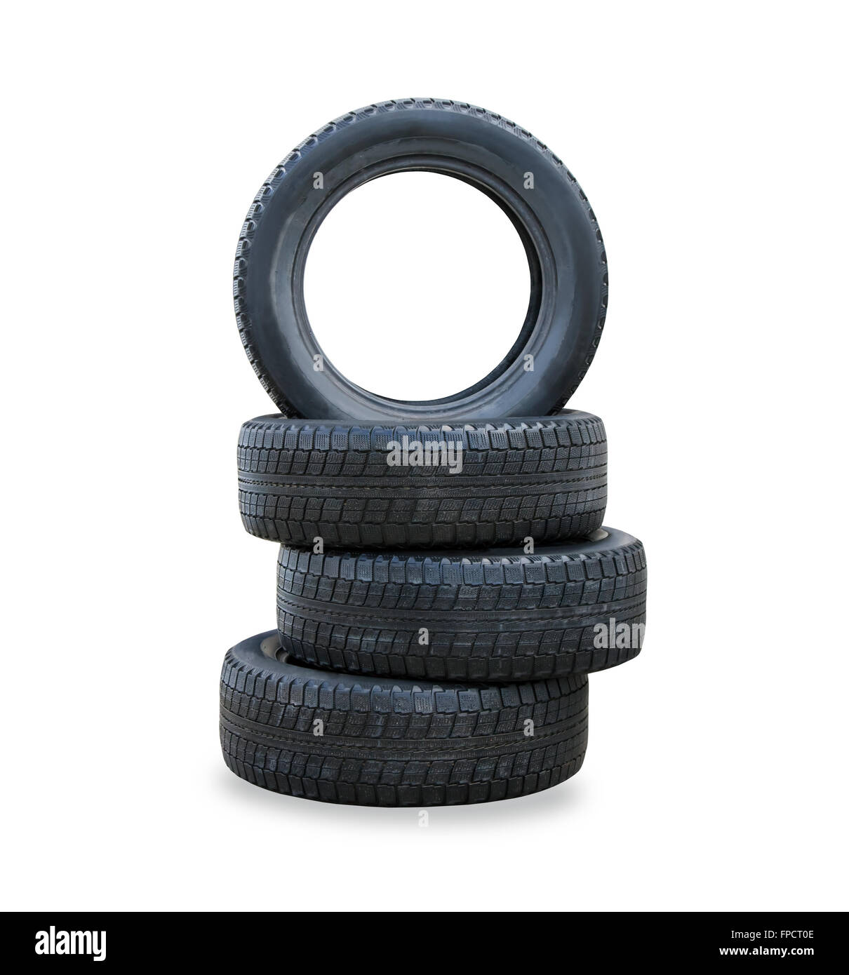 The stack of four winter new tires over white Stock Photo - Alamy