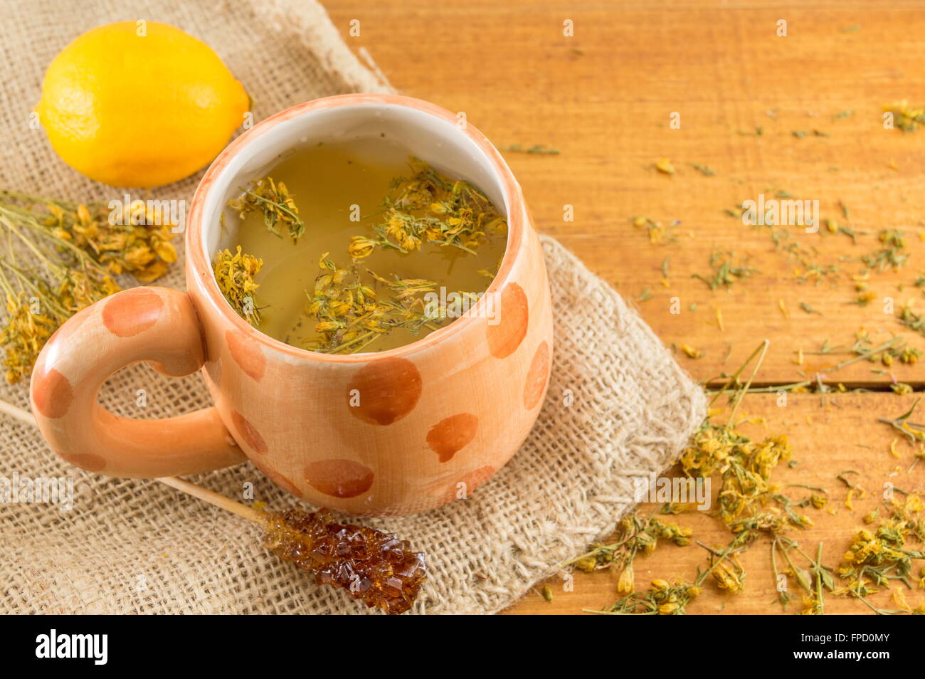 St Johns wort tea and surrounded by dried kantarion plants Stock Photo ...