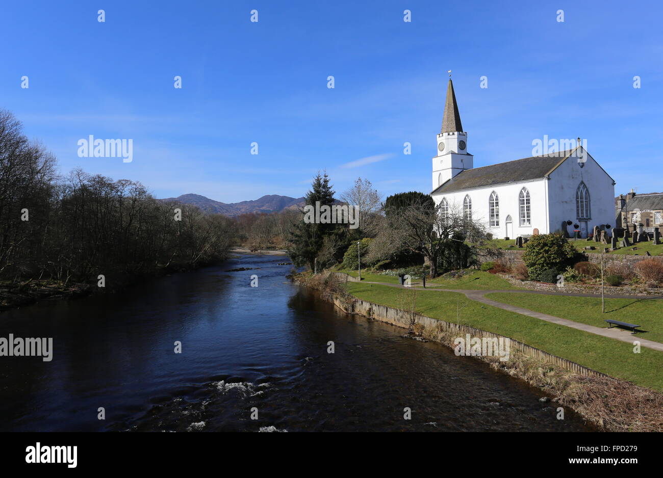 The White Church and River Earn Comrie Scotland March 2016 Stock Photo ...
