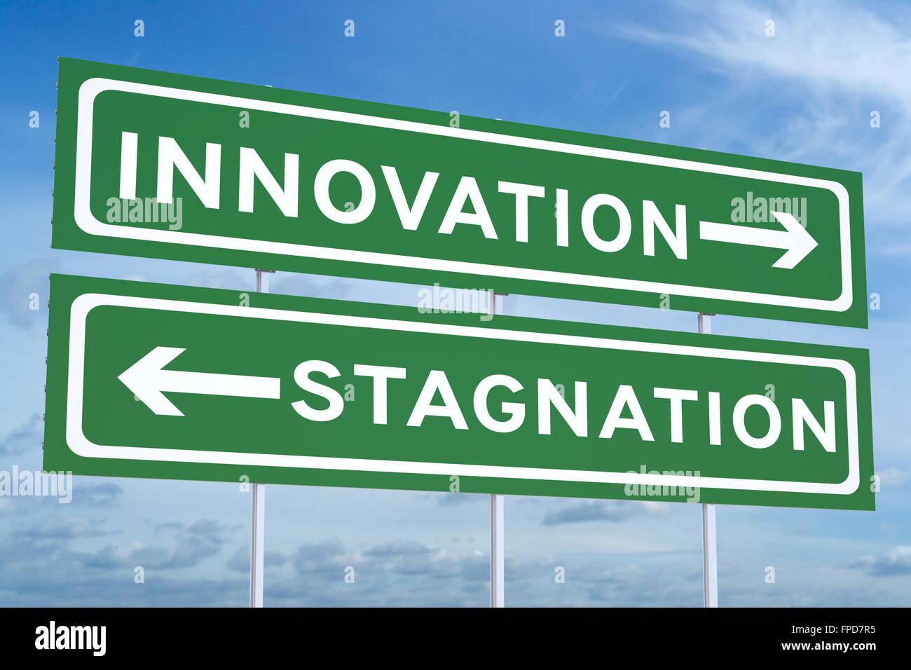 innovation or stagnation on the road signs Stock Photo - Alamy