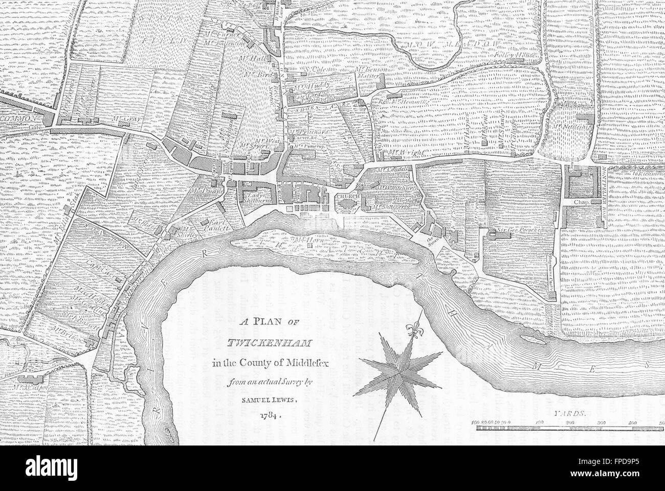 TWICKENHAM: Plan of Twickenham from the survey by Samuel Lewis, 1784 ...