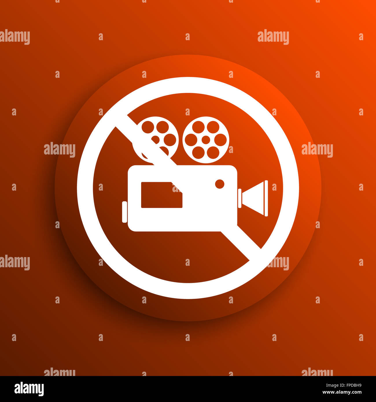 Forbidden video camera icon. Internet button on orange background Stock ...