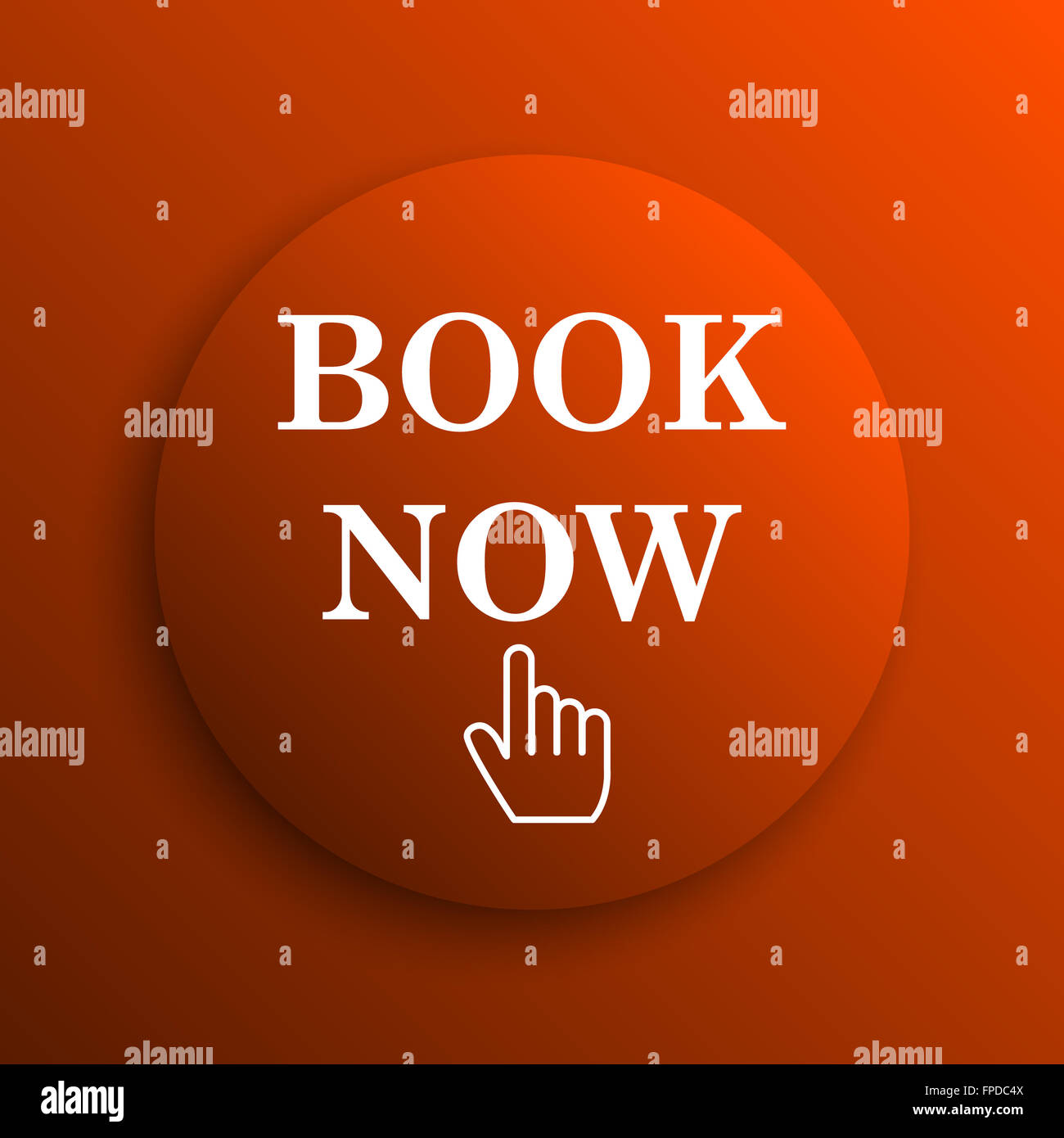 Book now icon. Internet button on orange background Stock Photo - Alamy