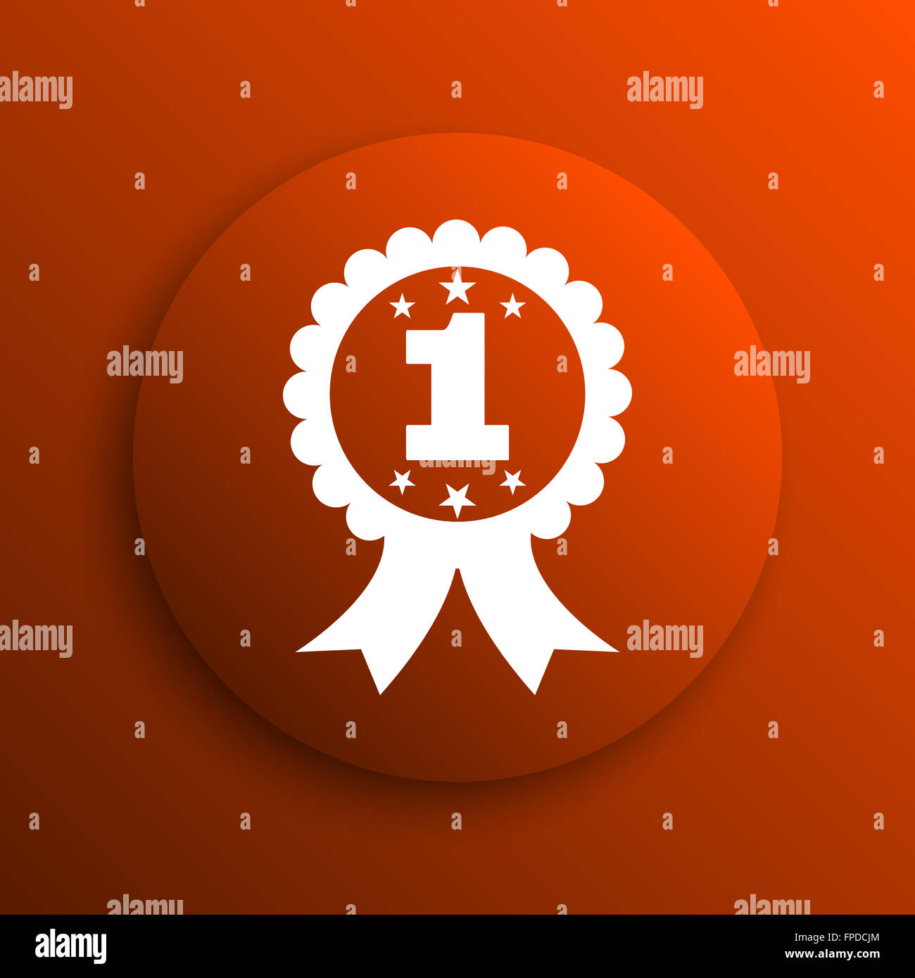 First prize ribbon icon. Internet button on orange background Stock ...