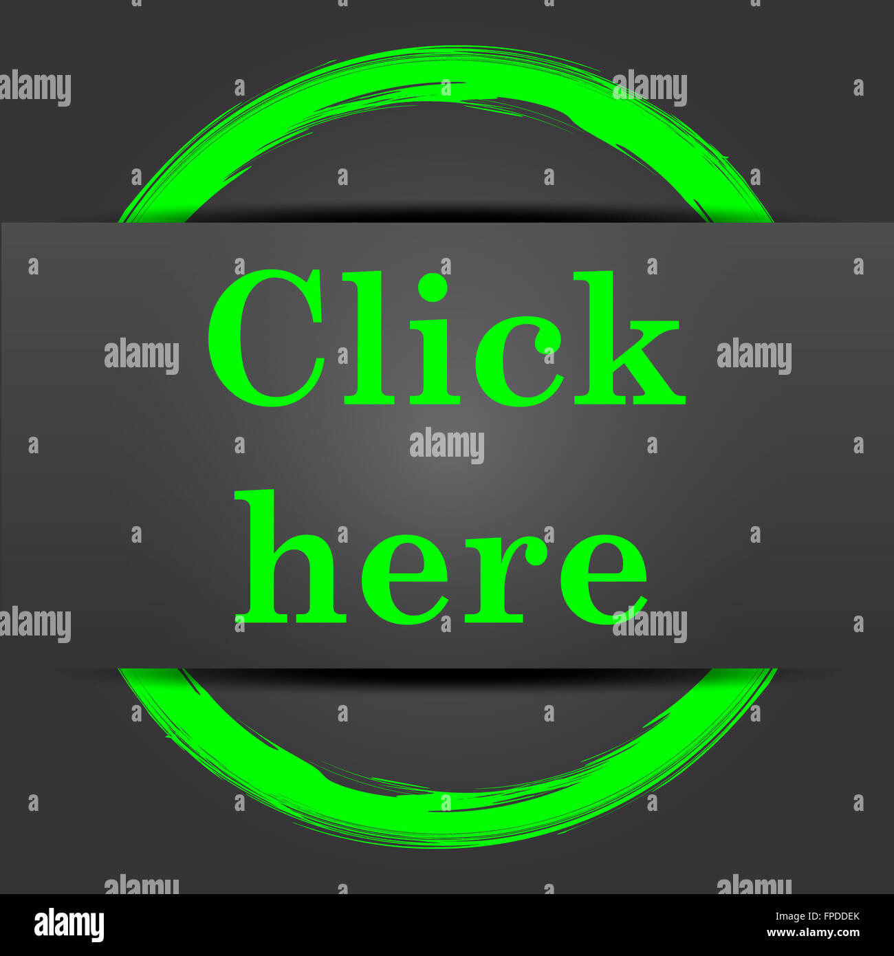 Click here icon. Internet button with green on grey background Stock ...