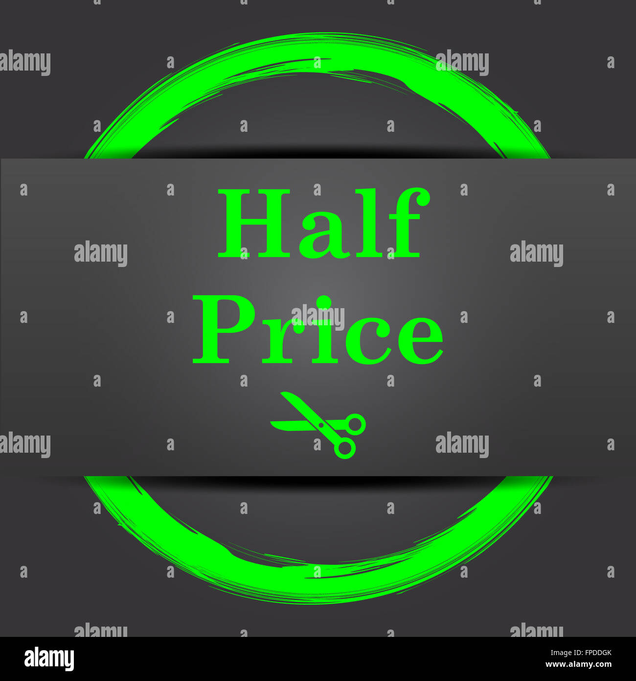Half price icon. Internet button with green on grey background Stock ...