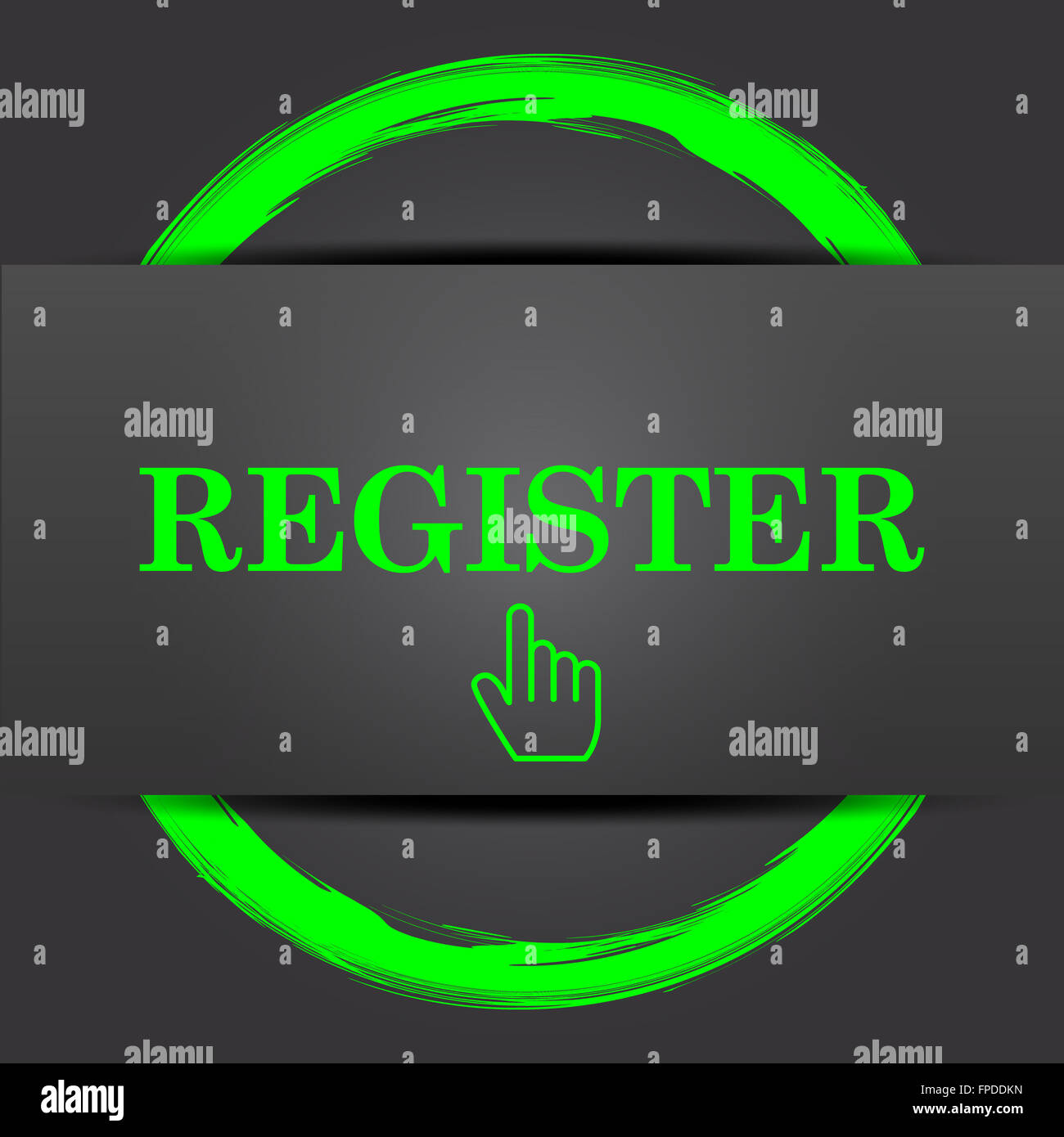 Register icon. Internet button with green on grey background Stock ...