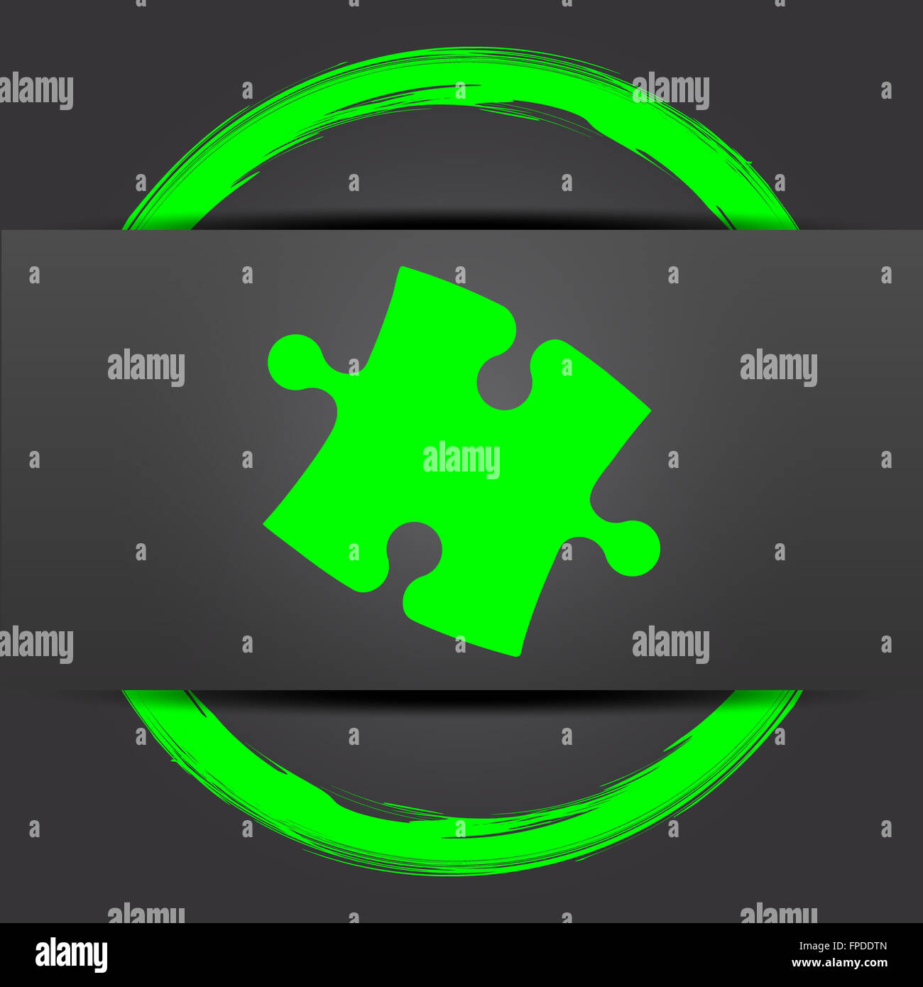Puzzle piece icon. Internet button with green on grey background Stock ...
