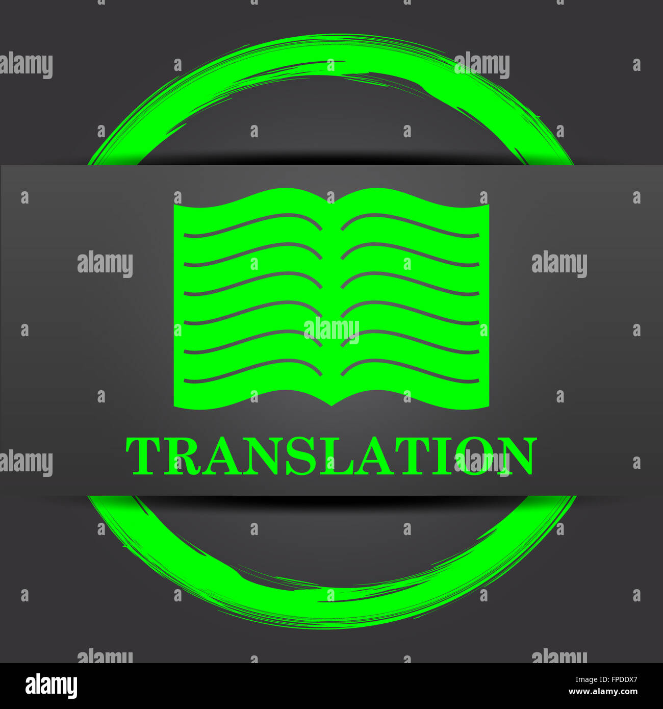 Translation book icon. Internet button with green on grey background ...