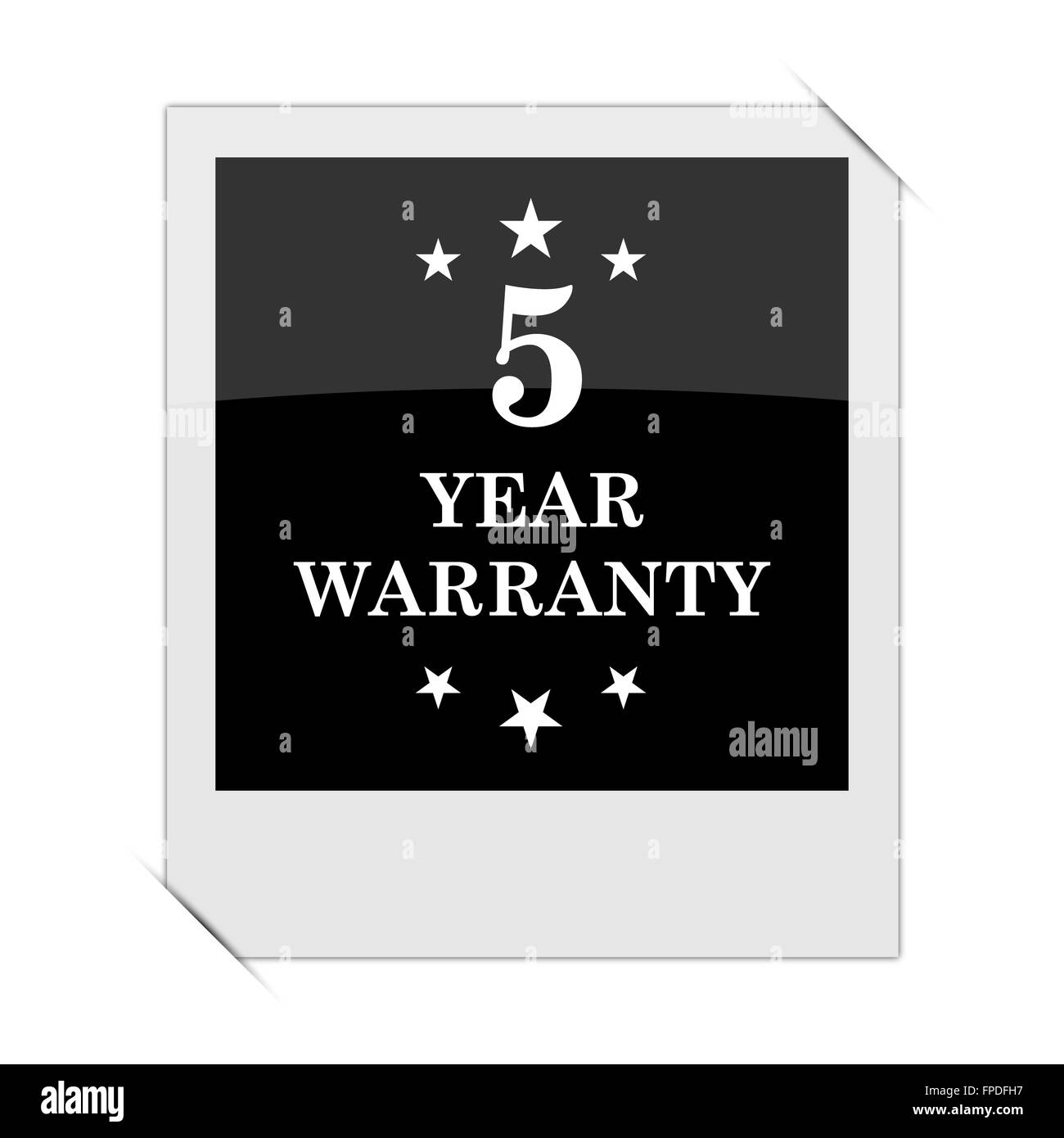 5 year warranty icon within a photo on white background Stock Photo - Alamy