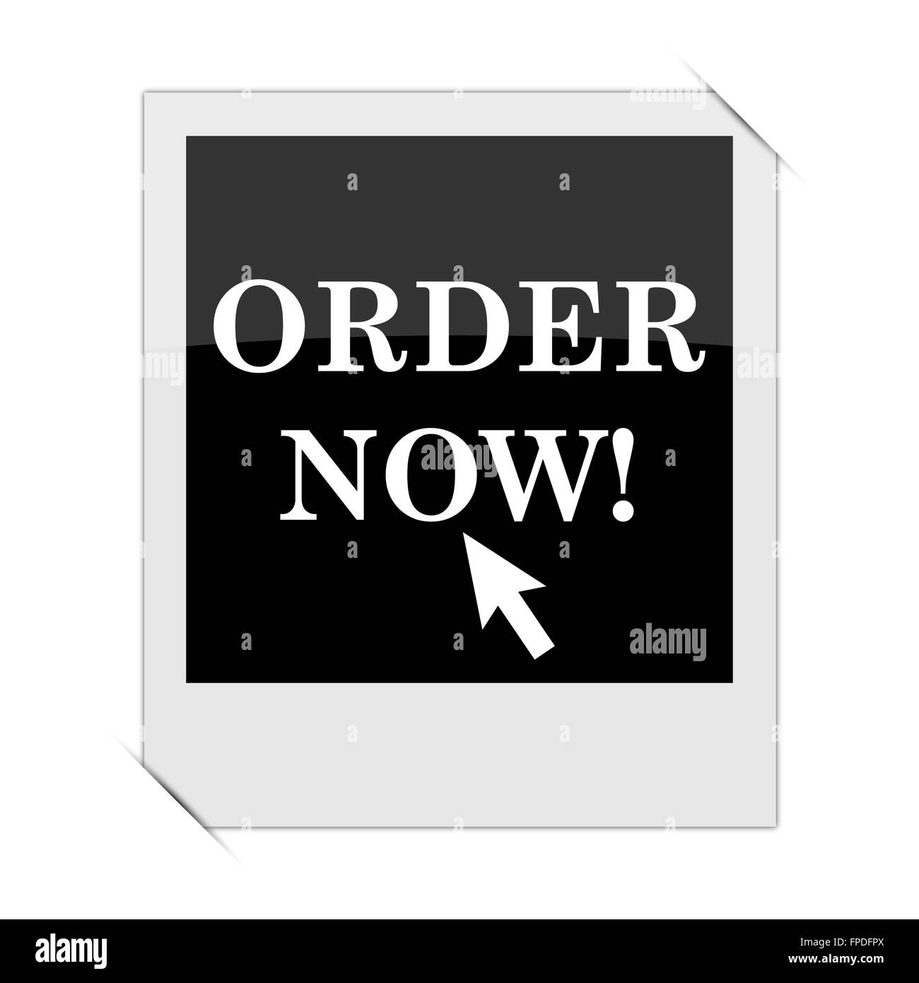 Order now icon within a photo on white background Stock Photo - Alamy