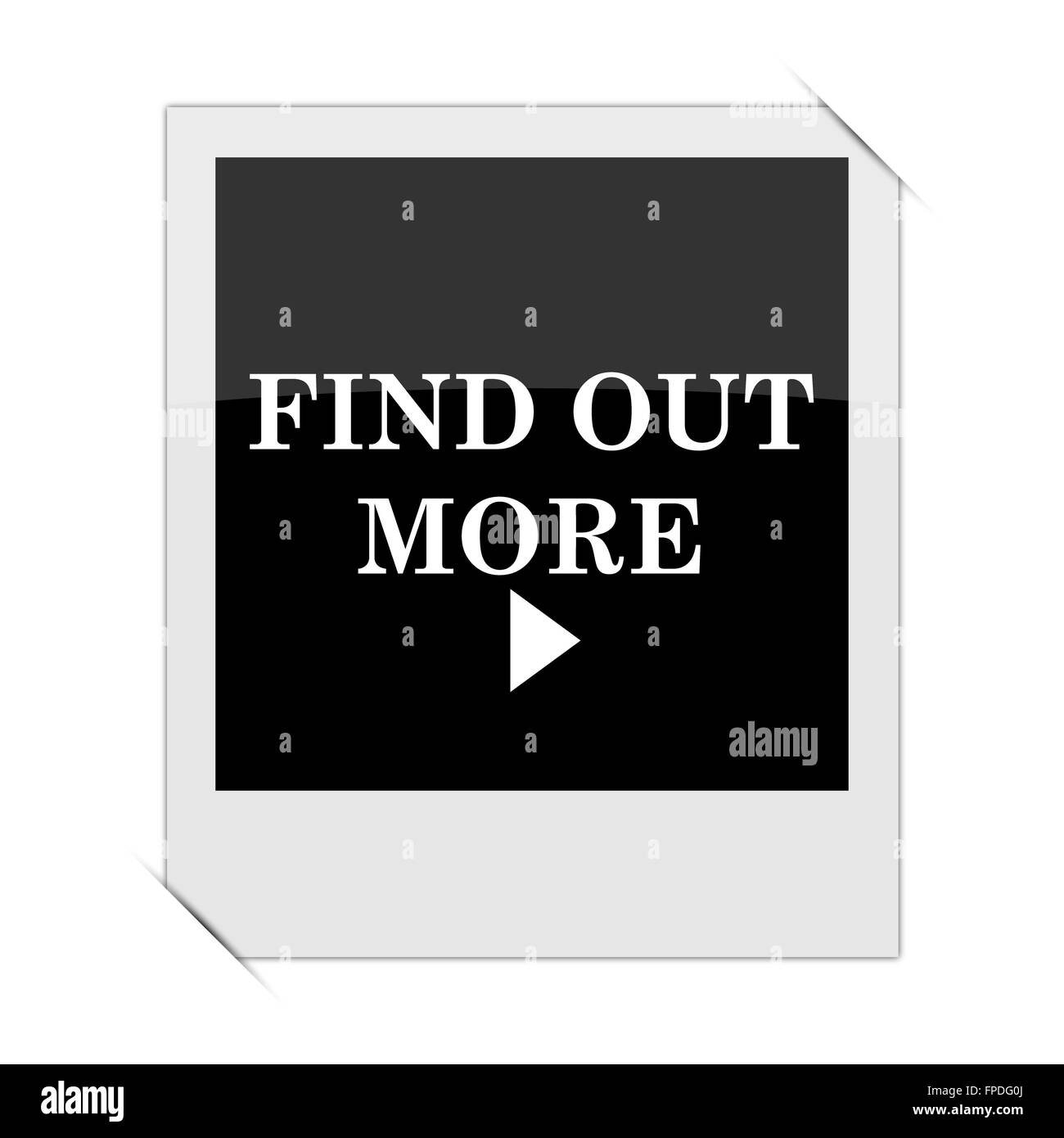 Find out more icon within a photo on white background Stock Photo - Alamy