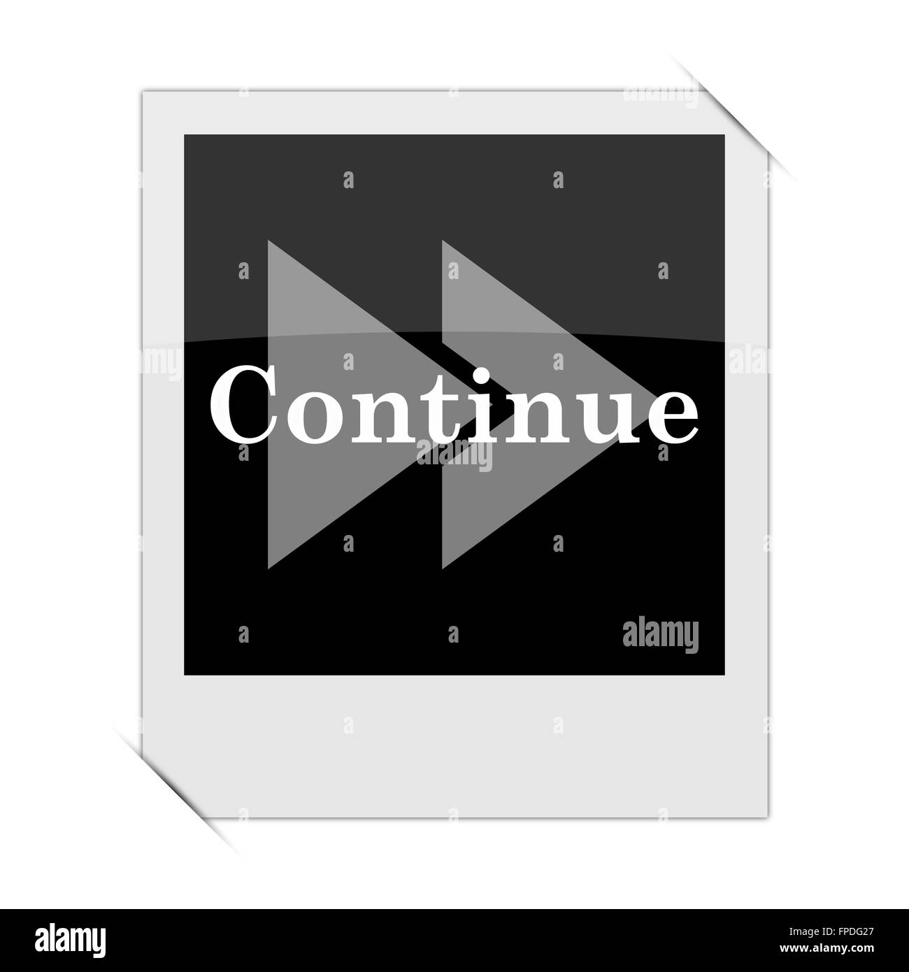 Continue icon within a photo on white background Stock Photo - Alamy