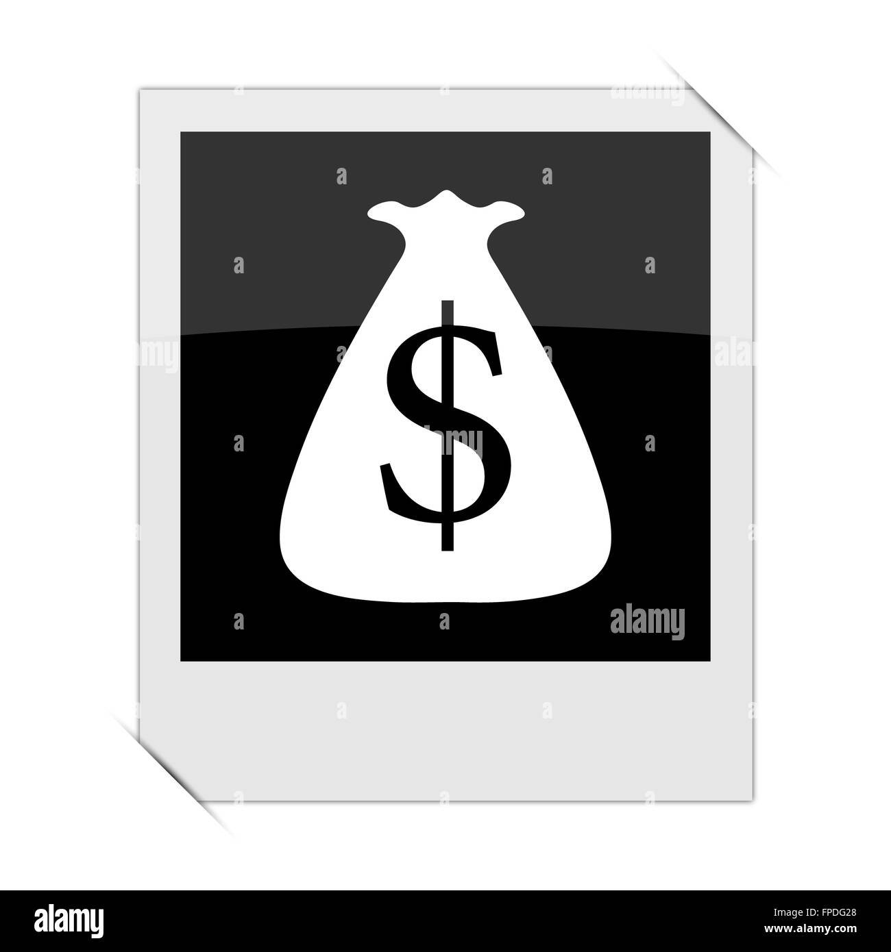 Dollar sack icon within a photo on white background Stock Photo - Alamy