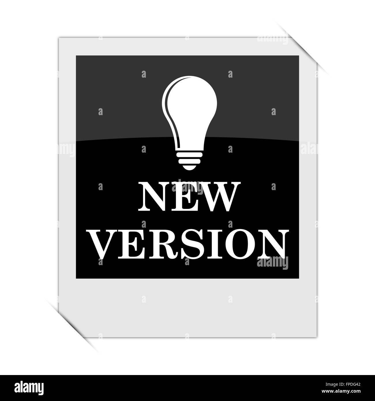 New version icon within a photo on white background Stock Photo - Alamy