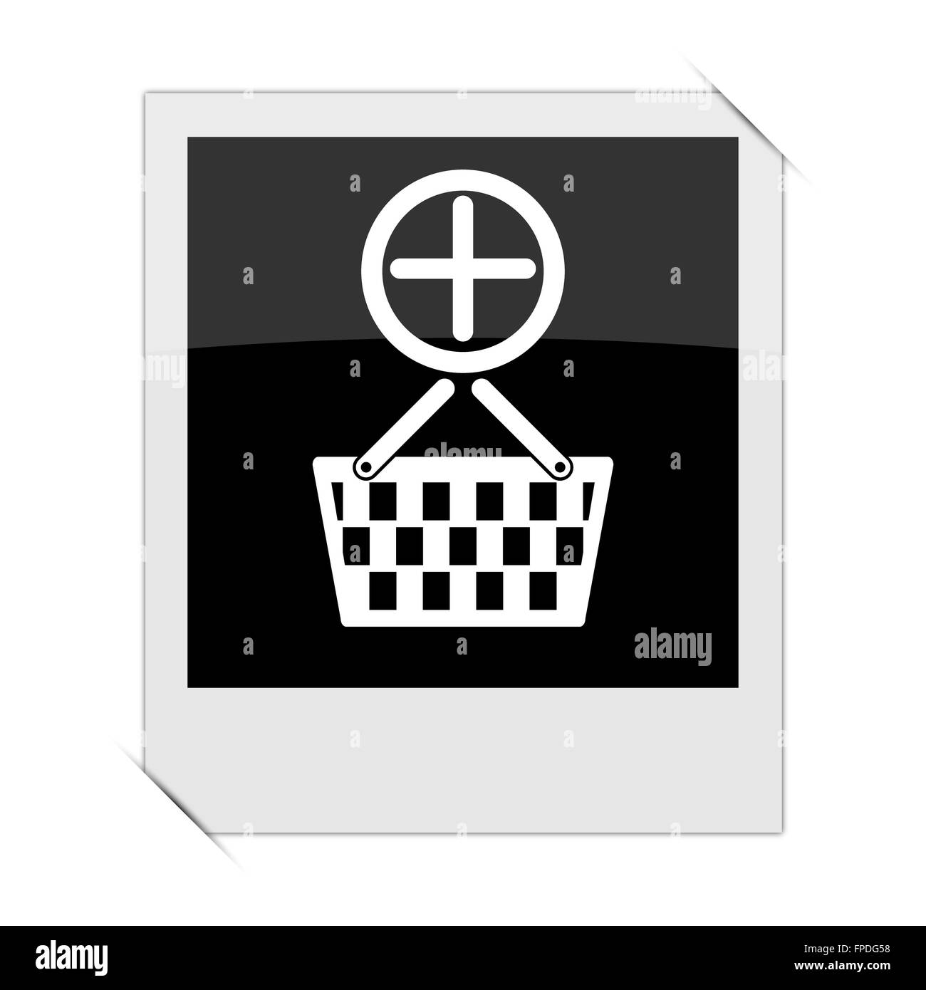 Add to basket icon within a photo on white background Stock Photo - Alamy