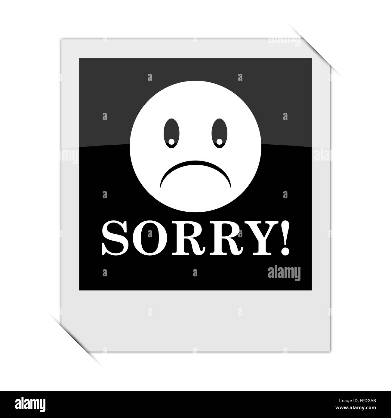 Sorry icon within a photo on white background Stock Photo - Alamy