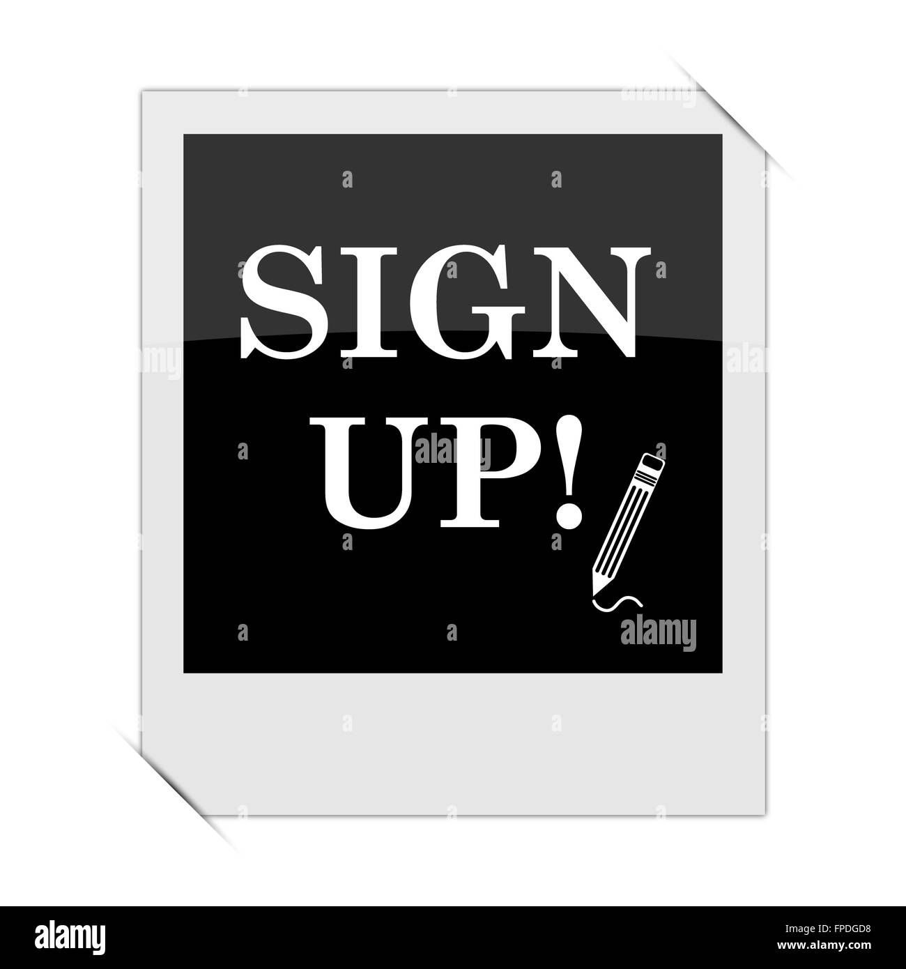 Sign up icon within a photo on white background Stock Photo - Alamy