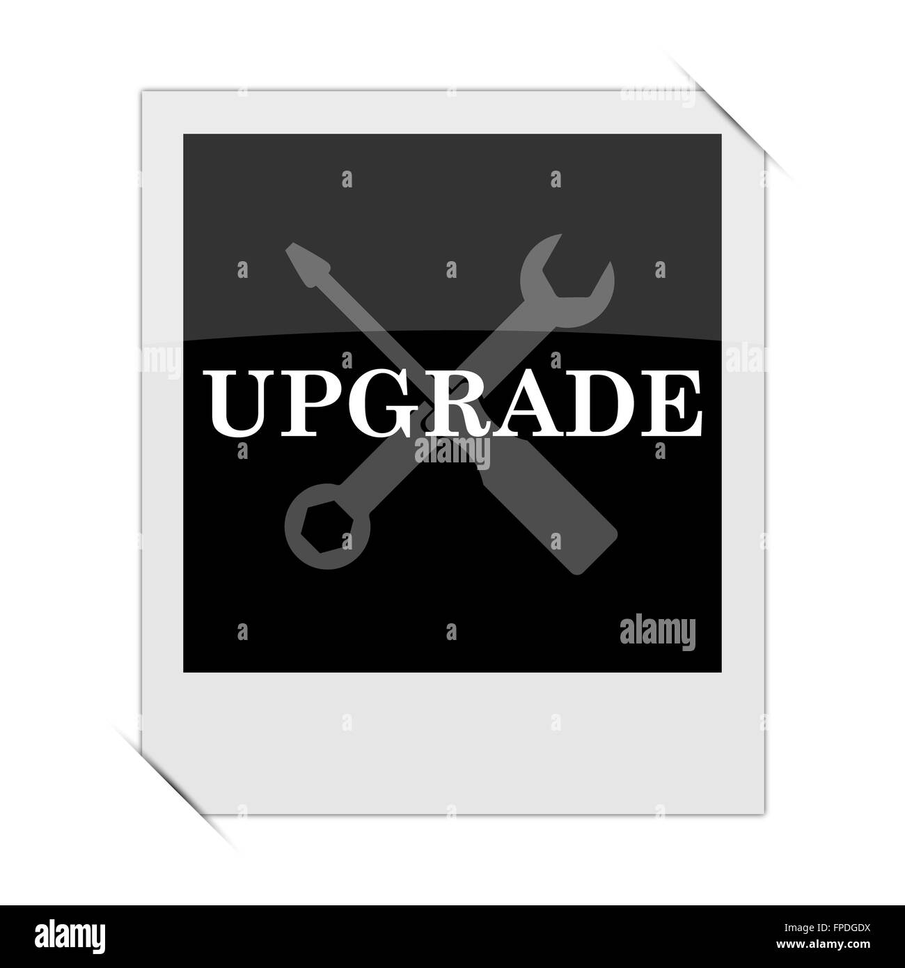 Upgrade icon within a photo on white background Stock Photo - Alamy
