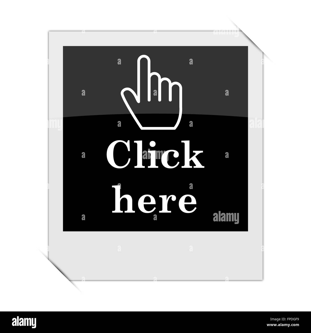 Click here icon within a photo on white background Stock Photo - Alamy