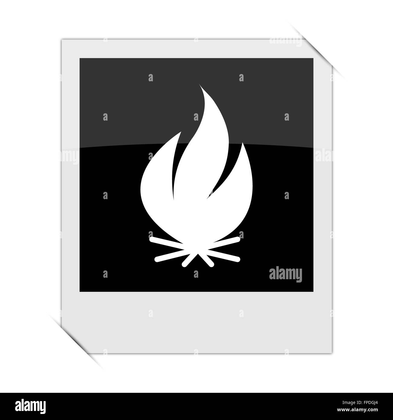 Fire icon within a photo on white background Stock Photo - Alamy