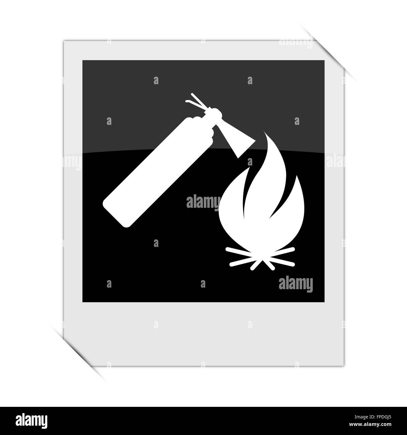 Fire icon within a photo on white background Stock Photo - Alamy