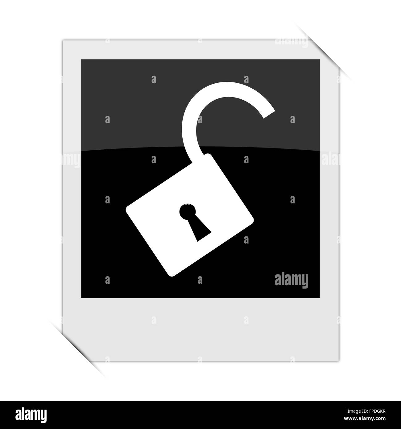 Open lock icon within a photo on white background Stock Photo - Alamy