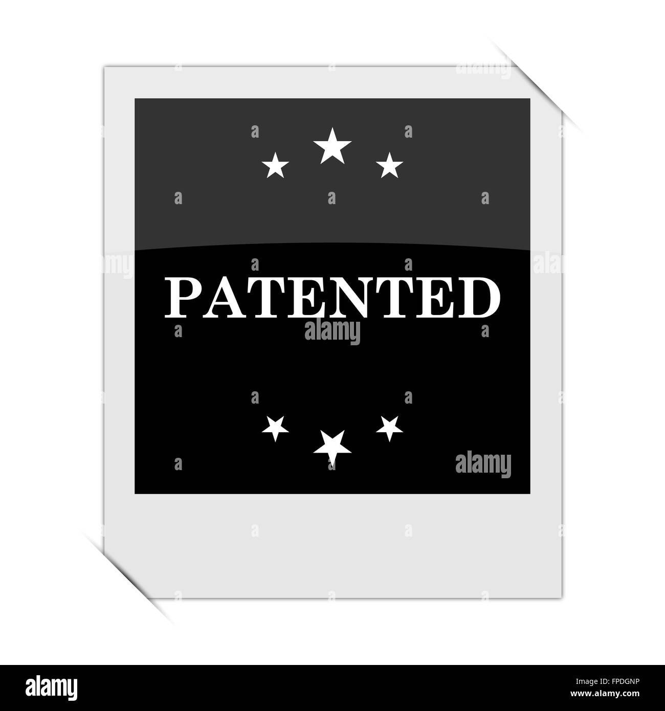 Patented icon within a photo on white background Stock Photo - Alamy