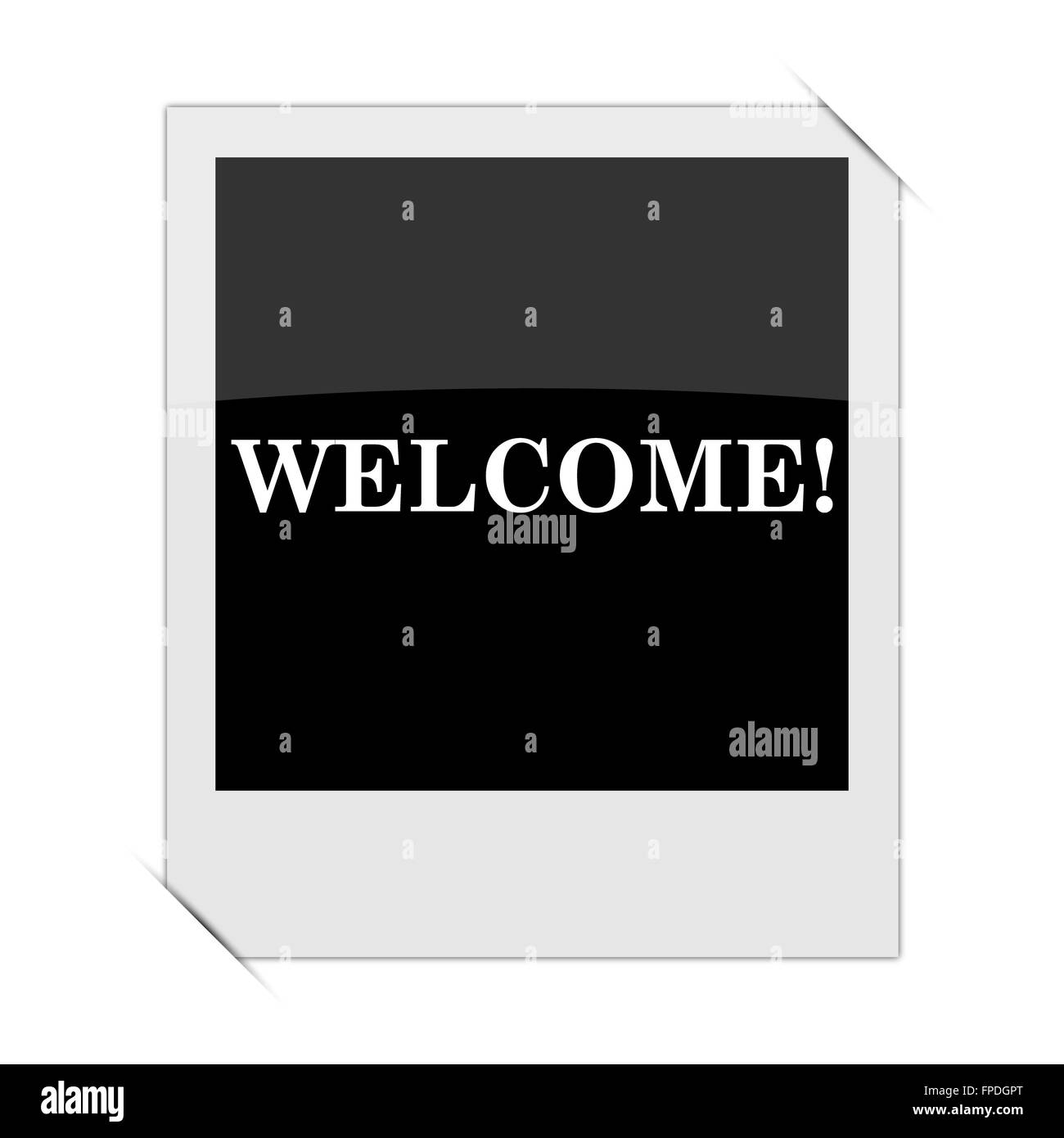 Welcome icon within a photo on white background Stock Photo - Alamy