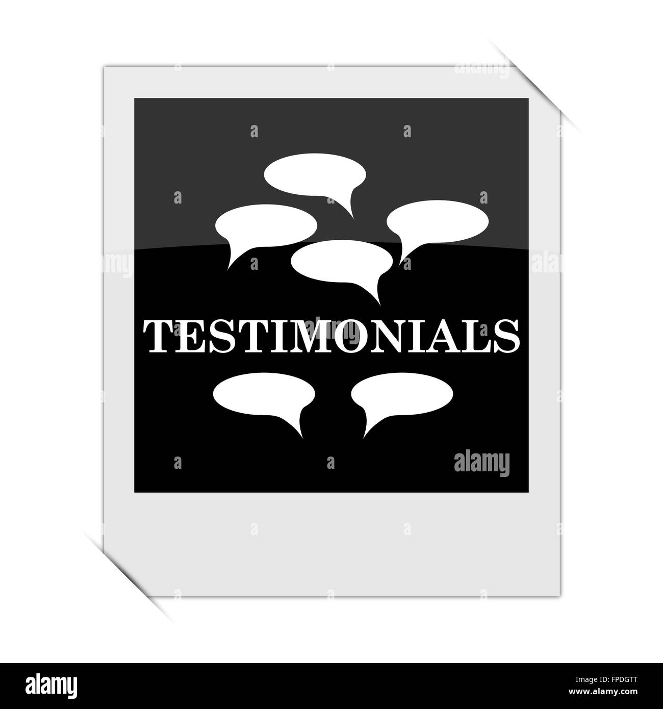 Testimonials icon within a photo on white background Stock Photo - Alamy