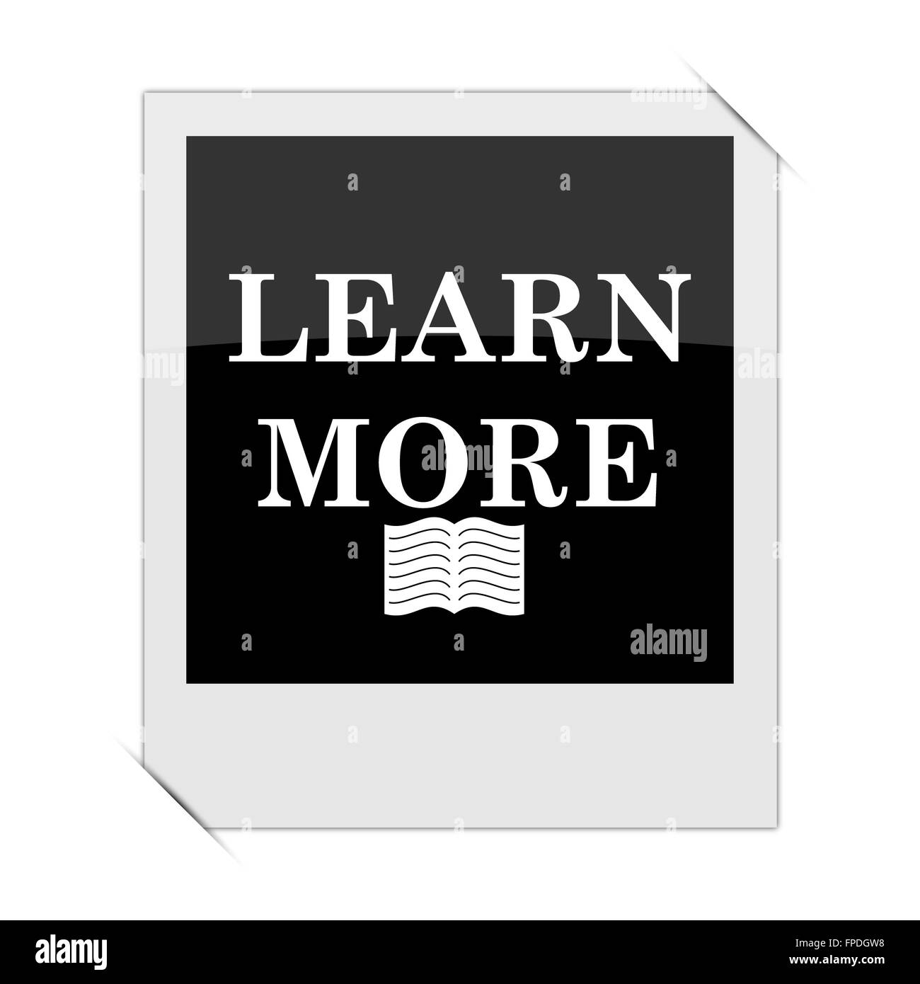 Learn more icon within a photo on white background Stock Photo - Alamy