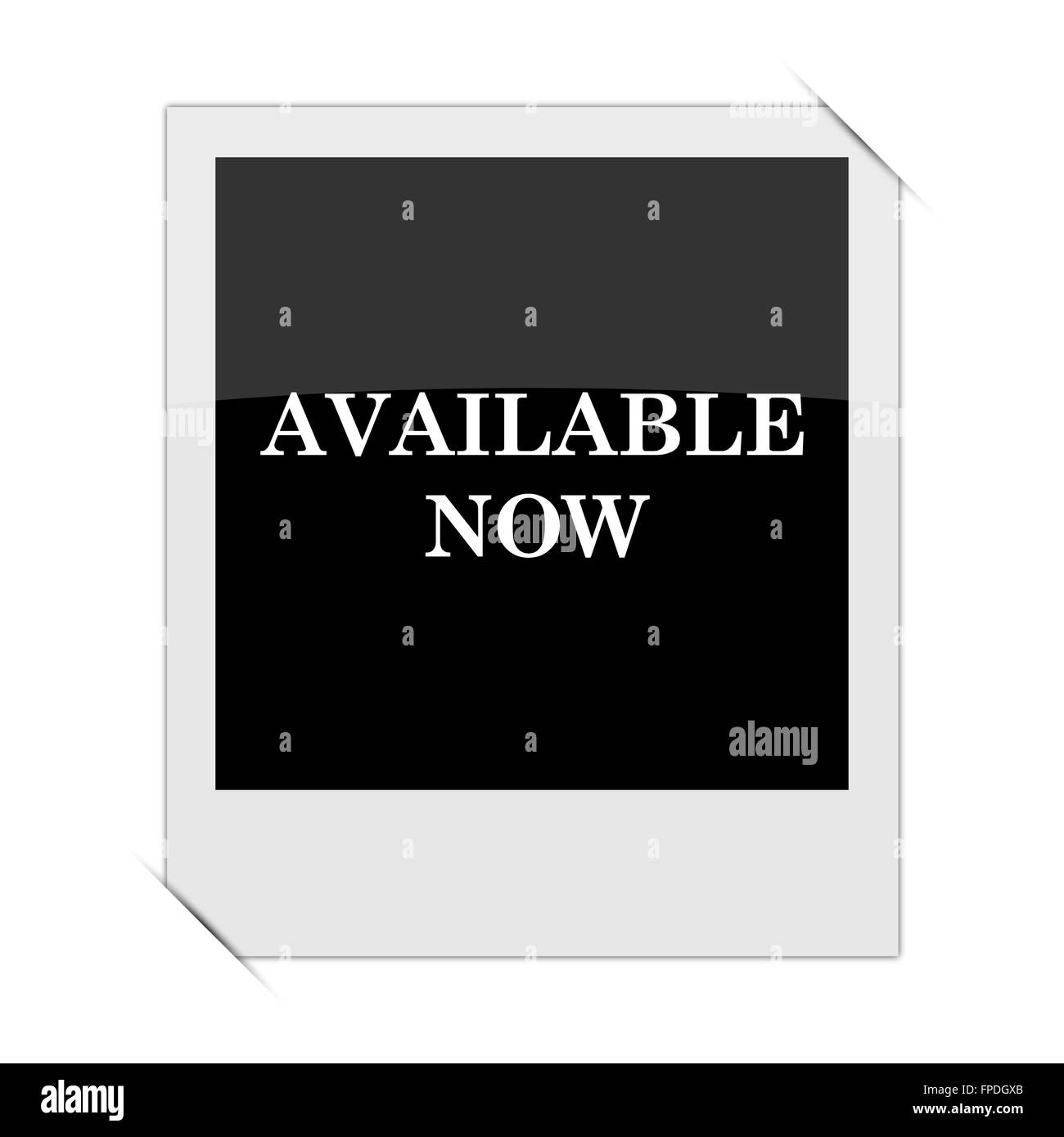 Available now icon within a photo on white background Stock Photo - Alamy