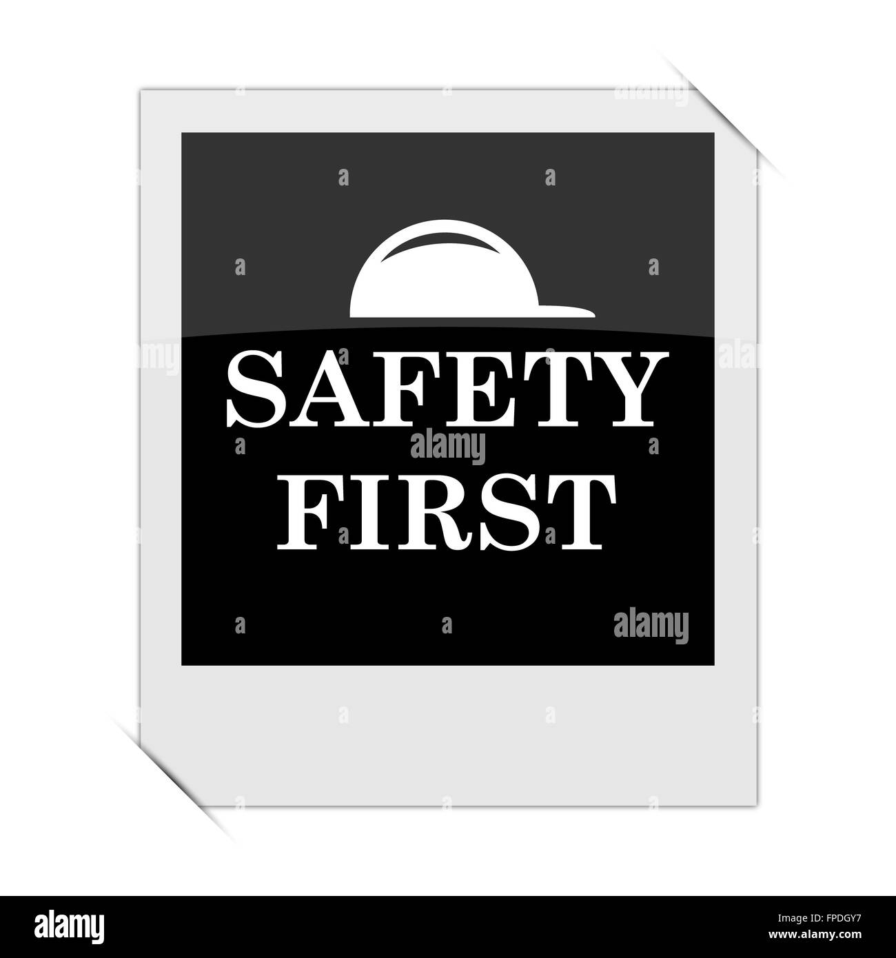 Safety first icon within a photo on white background Stock Photo - Alamy