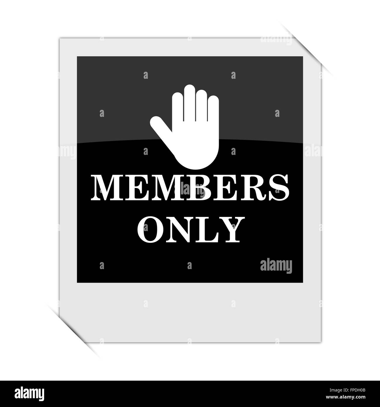 Members only icon within a photo on white background Stock Photo - Alamy