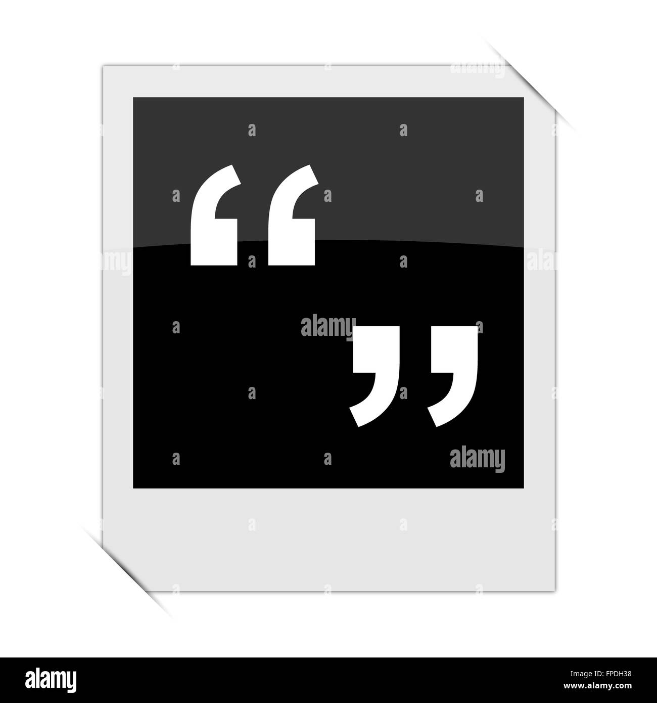 Quotation marks icon within a photo on white background Stock Photo - Alamy