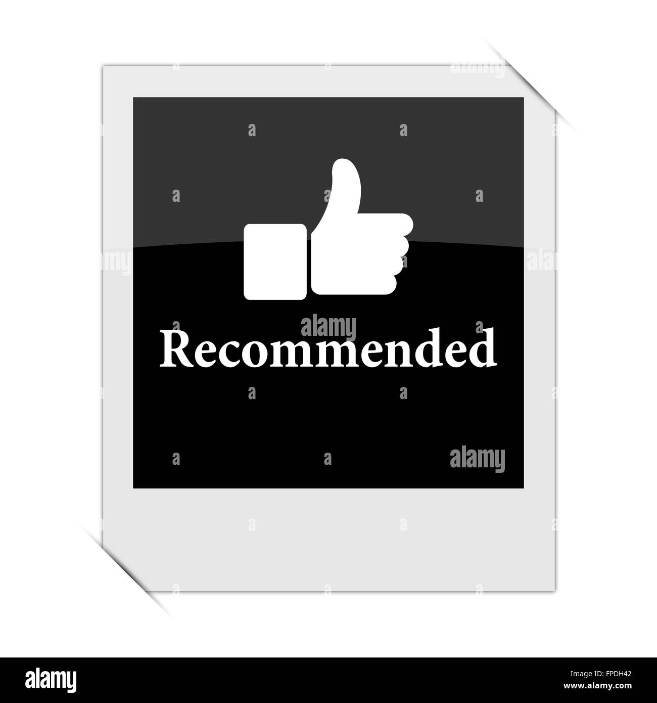 Recommended icon within a photo on white background Stock Photo - Alamy