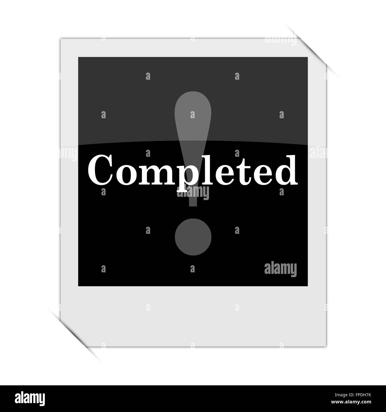 Completed icon within a photo on white background Stock Photo - Alamy