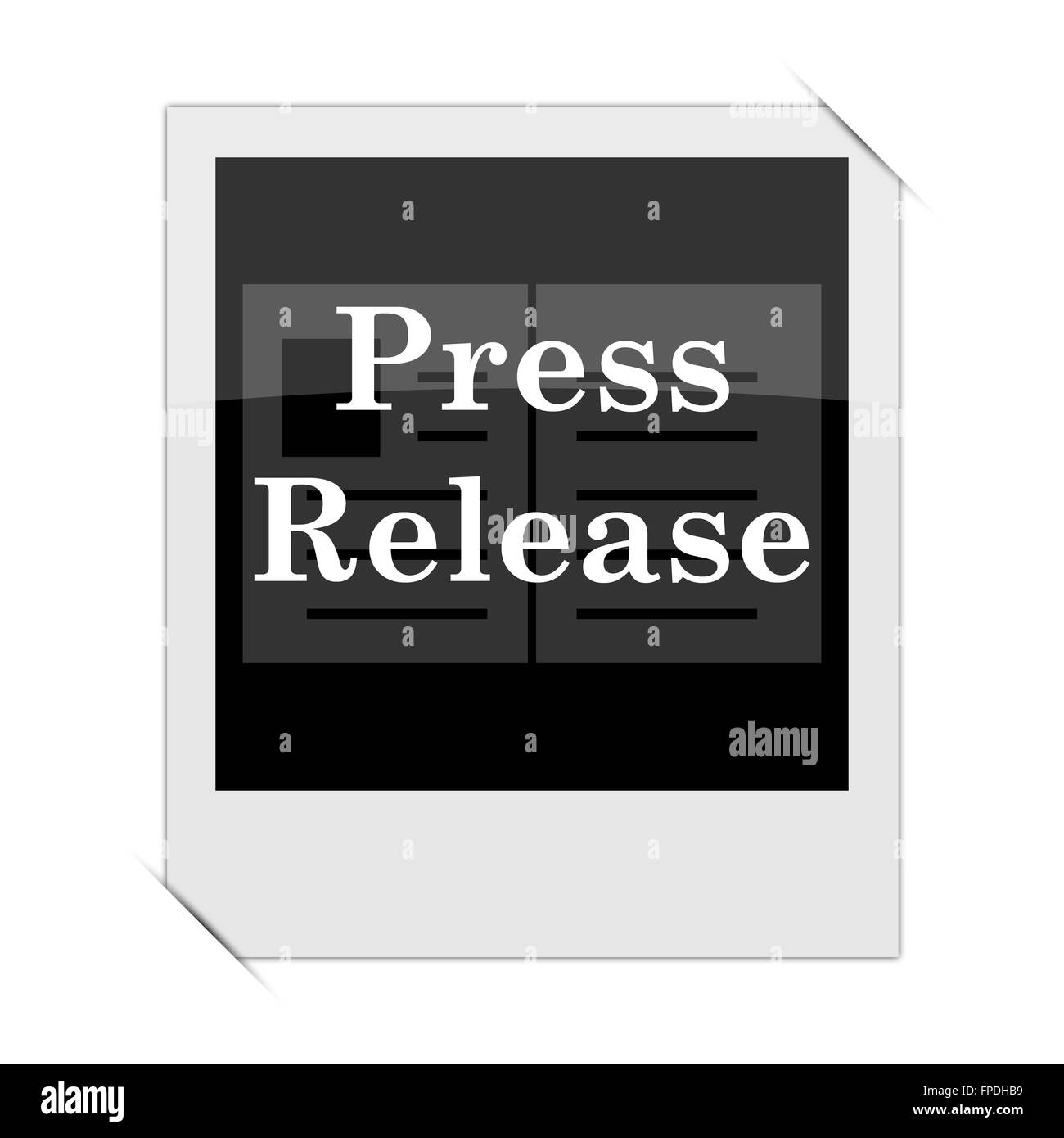 Press release icon within a photo on white background Stock Photo - Alamy