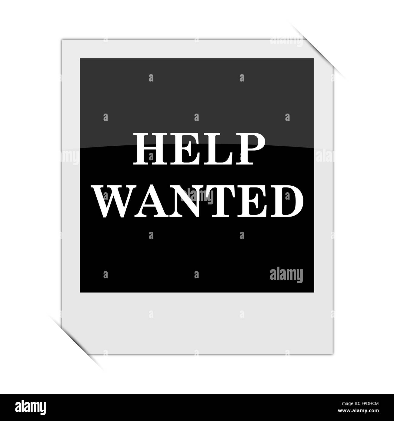 Help wanted icon within a photo on white background Stock Photo - Alamy