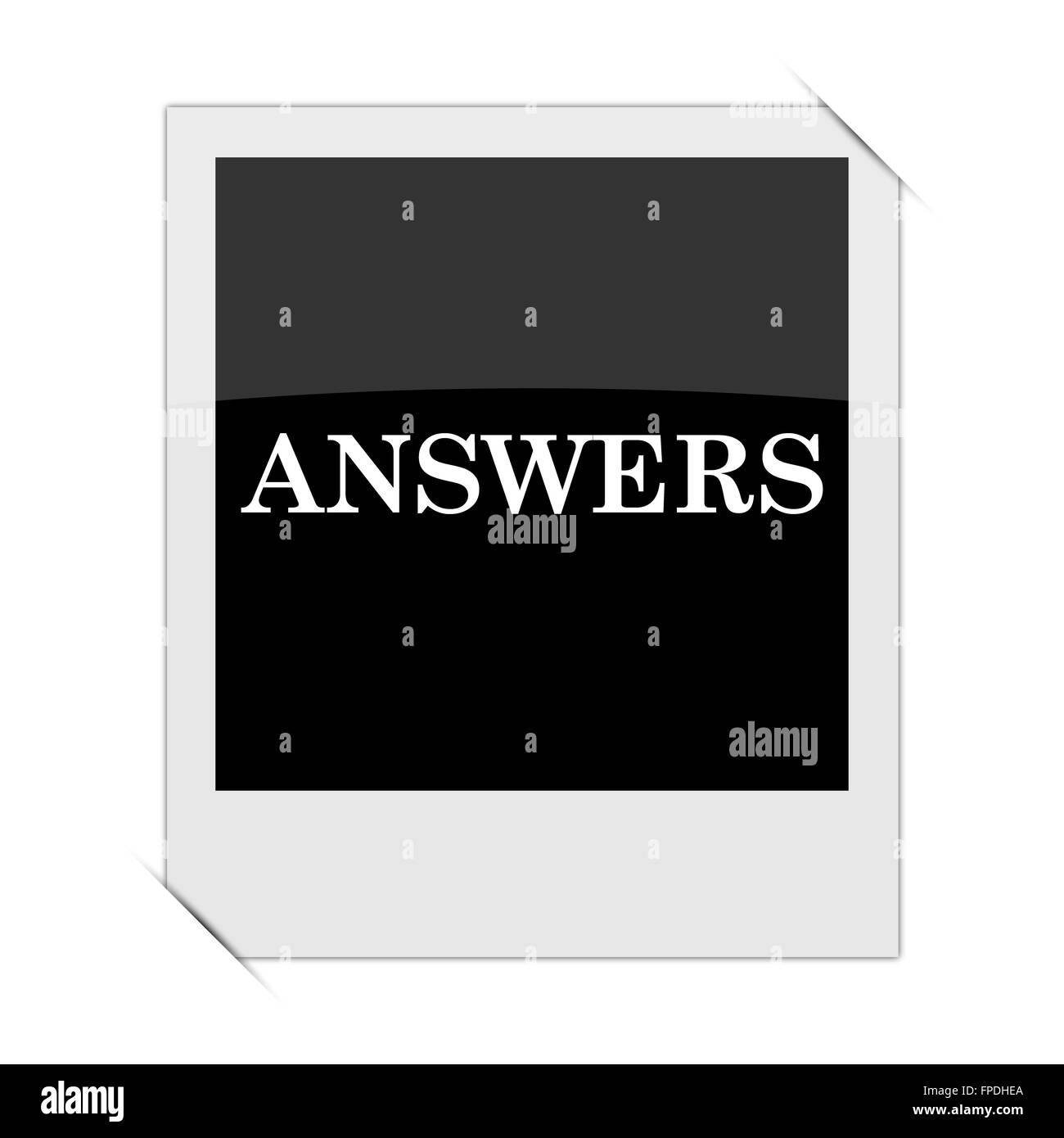 Answers icon within a photo on white background Stock Photo - Alamy