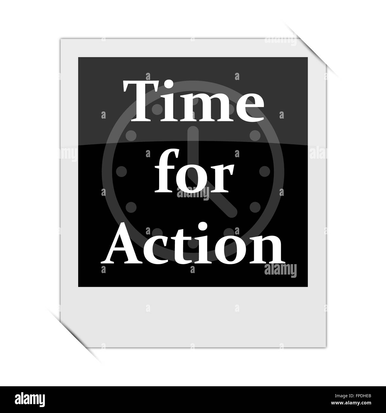 Time for action icon within a photo on white background Stock Photo - Alamy