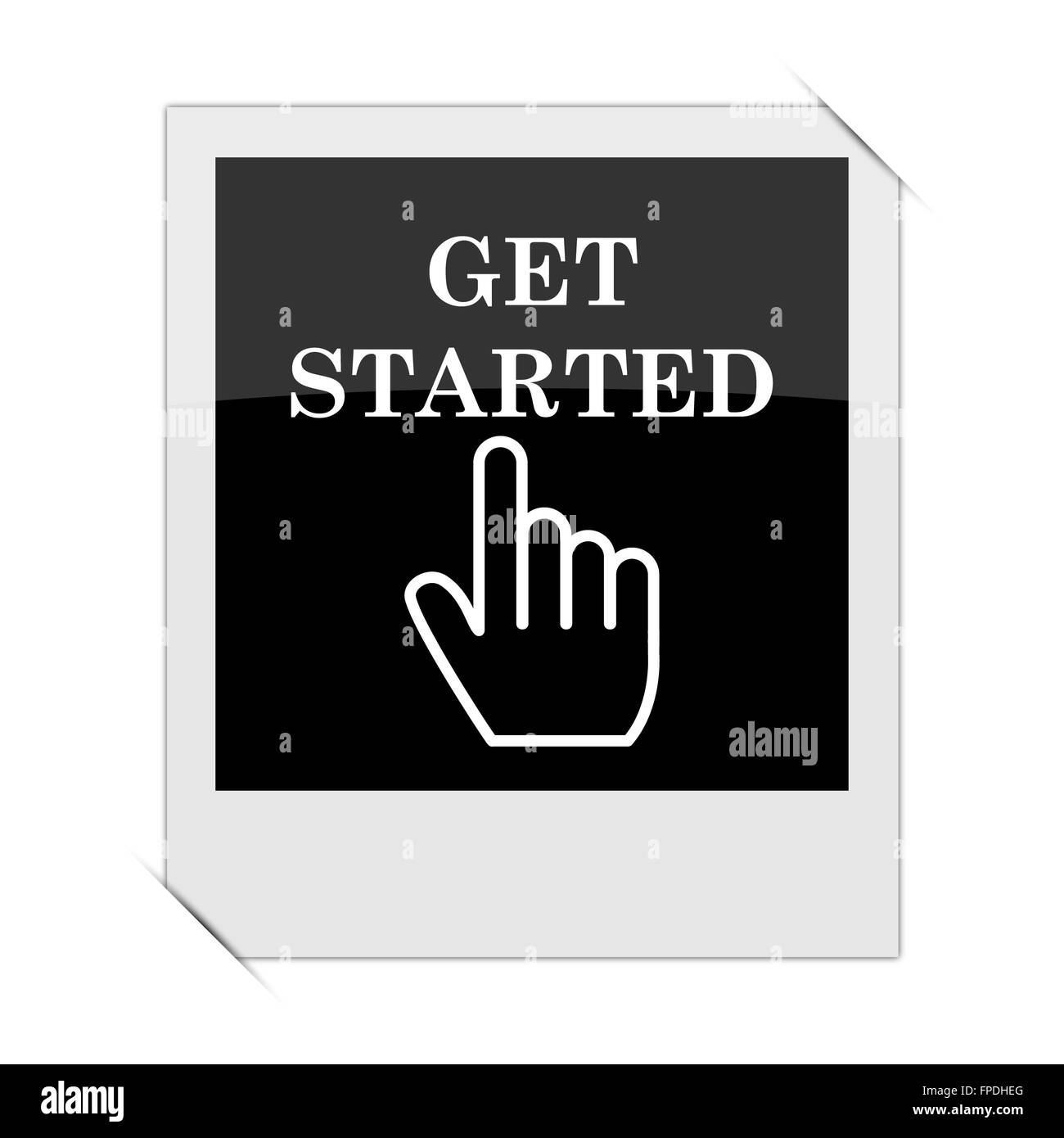 Get started icon within a photo on white background Stock Photo - Alamy