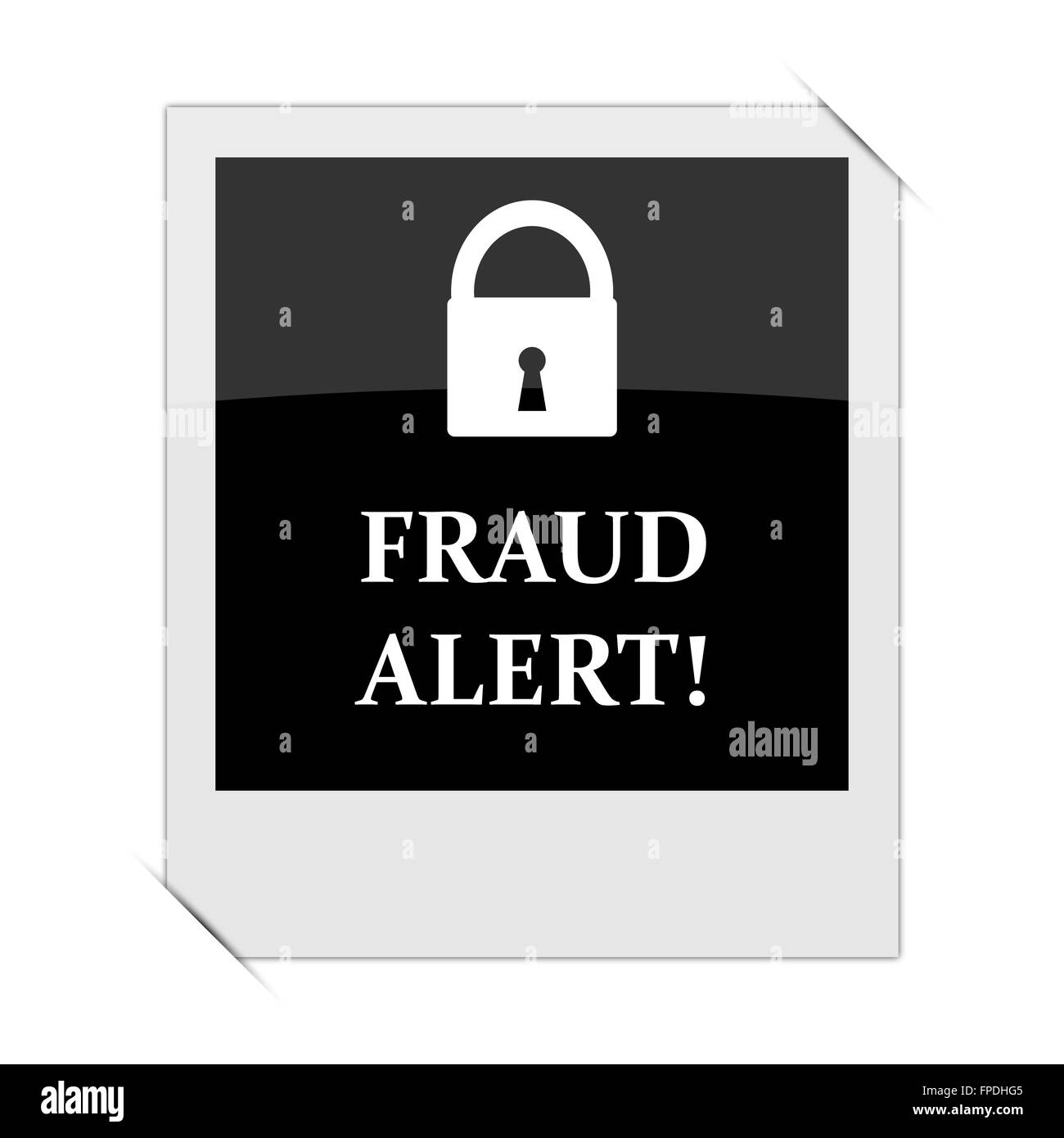 Fraud alert icon within a photo on white background Stock Photo - Alamy