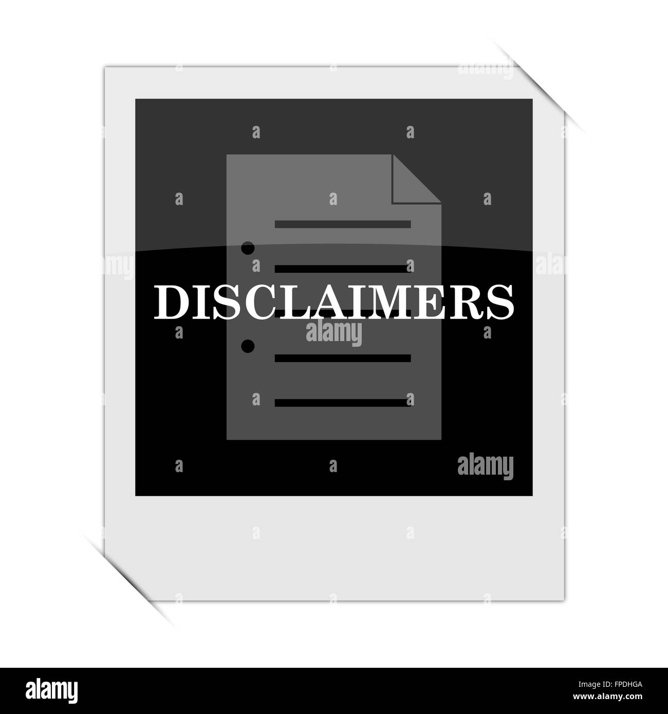 Disclaimers icon within a photo on white background Stock Photo - Alamy
